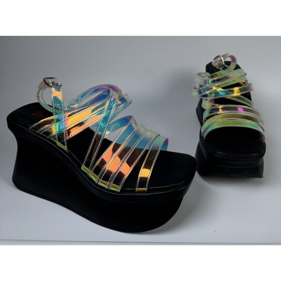 Demonia | Shoes | Demonia Holographic Rainbow Platform Sandals Size Y2k ...